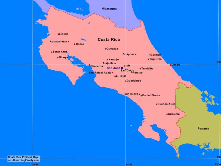 Costa Rica Political Map - A Learning Family Costa Rica Political Map - A Learning Family